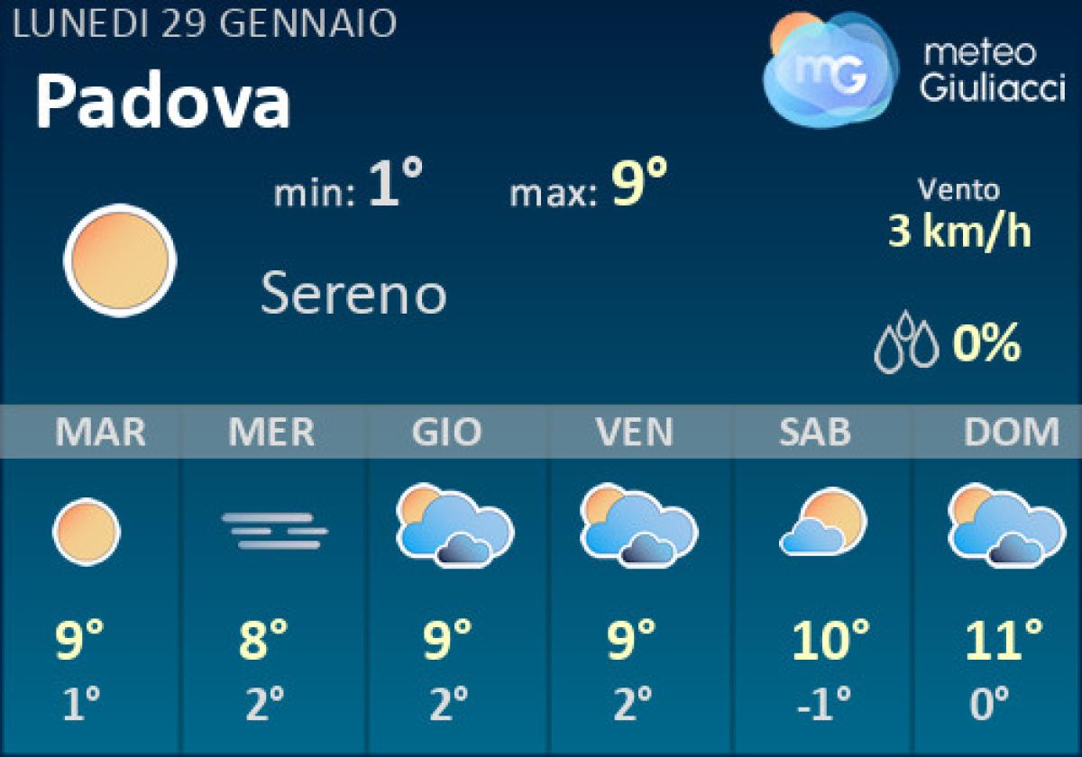 Meteo Padova: Previsioni fino a Giovedi 1 Febbraio. Il tempo nei ...