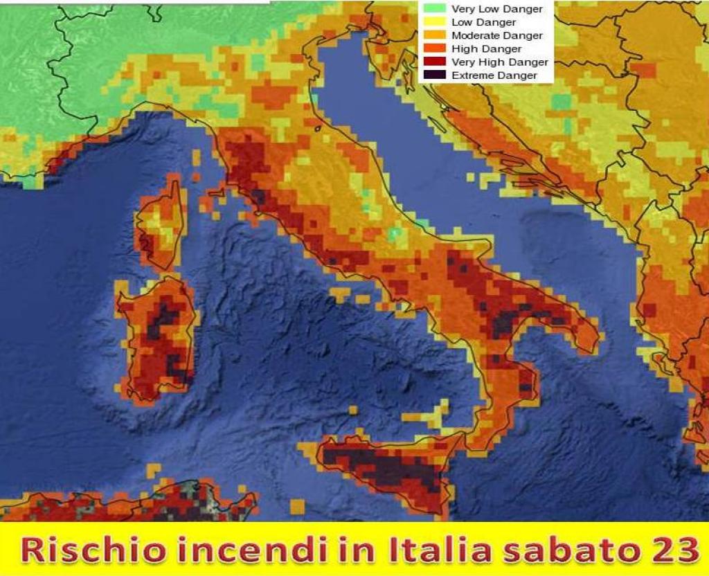 Rischio incendi sabato 23 in Italia | METEO GIULIACCI.IT